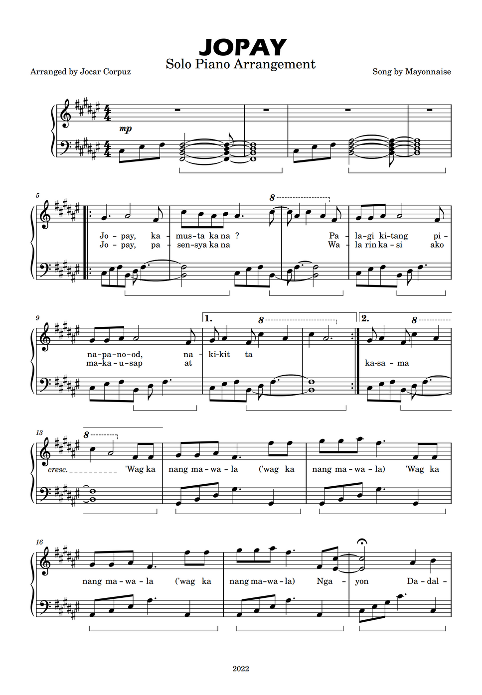 Mayonnaise - Jopay Sheet by Jocar Corpuz