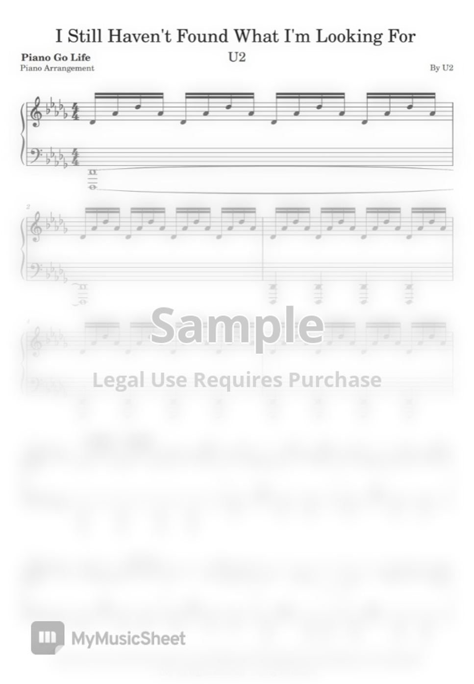 U2 - I Still Haven't Found What I'm Looking For by Piano Go Life Lembar ...