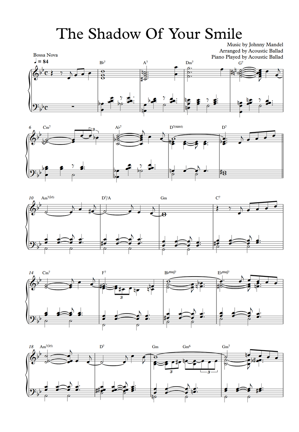 Johnny Mandel - The Shadow Of Your Smile (Solo Piano Ver.) Nuty by ...