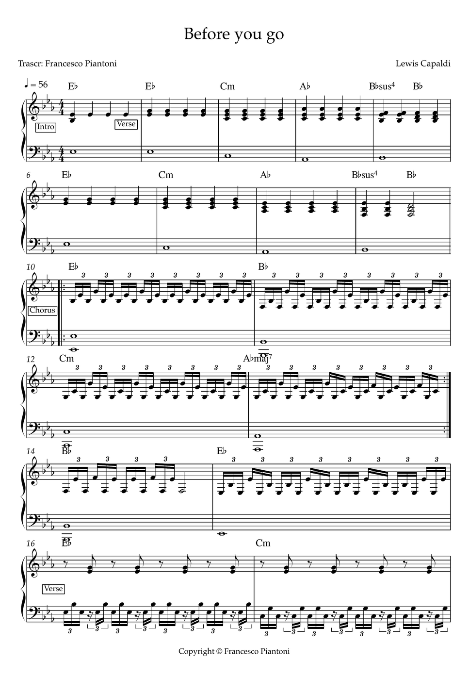 Lewis Capaldi - Before you go (spartito pianoforte) Hoja by Francesco ...