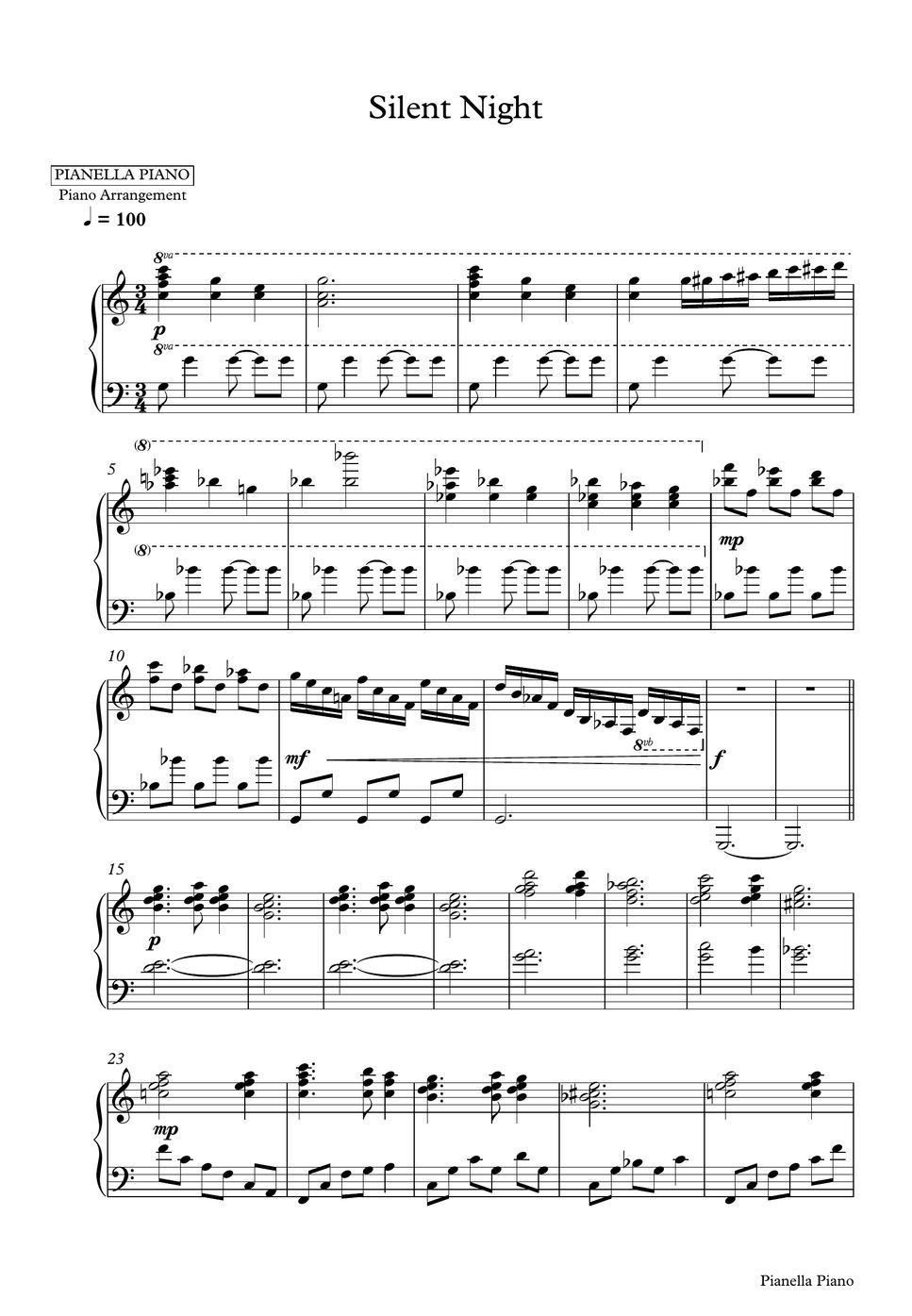 Christmas Song - SILENT NIGHT (Piano Sheet) Sheet by Pianella Piano