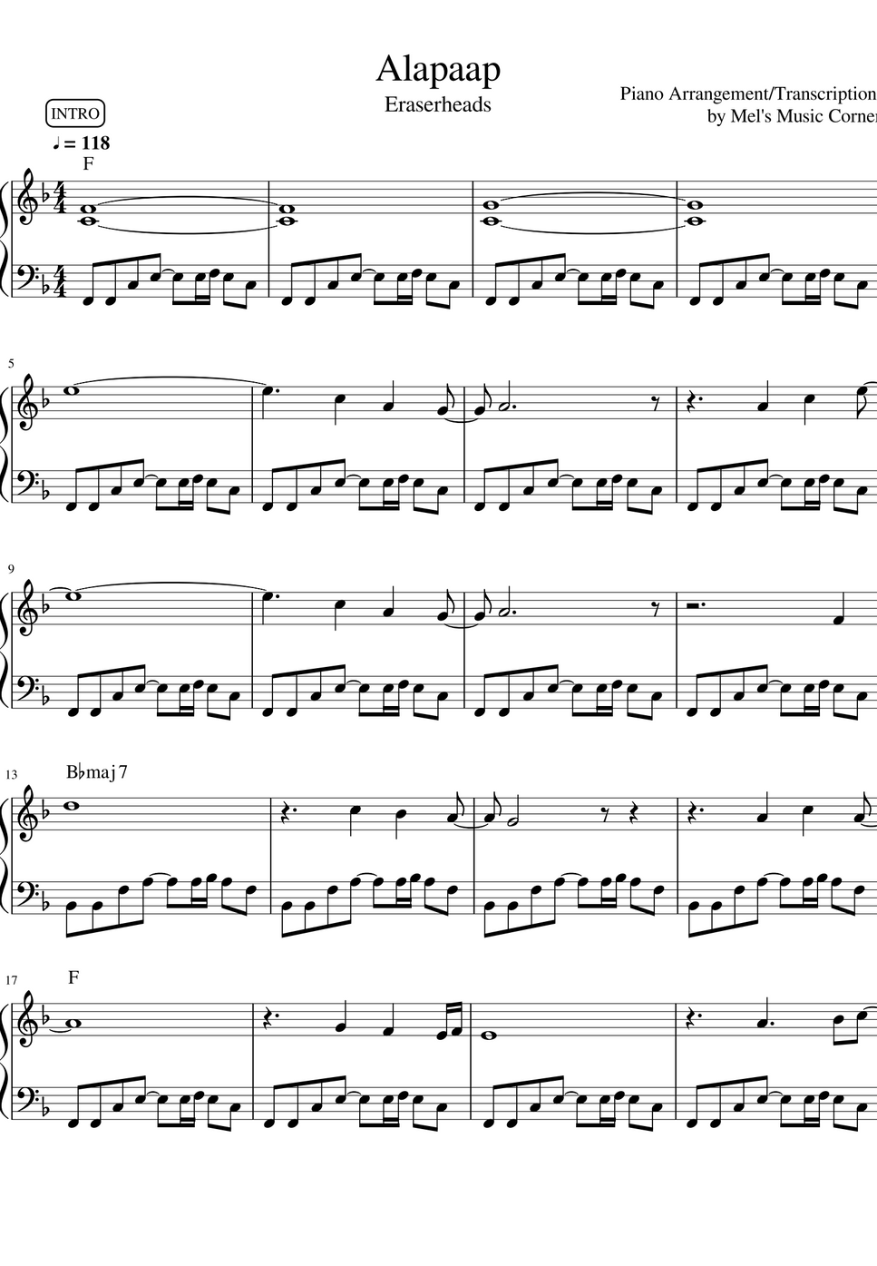 Eraserheads - Alapaap (piano sheet music) by Mel's Music Corner Lembar ...