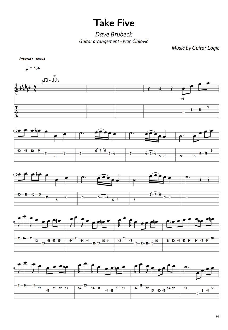 Dave Brubeck - Take Five TAB by Ivan Cirilovic