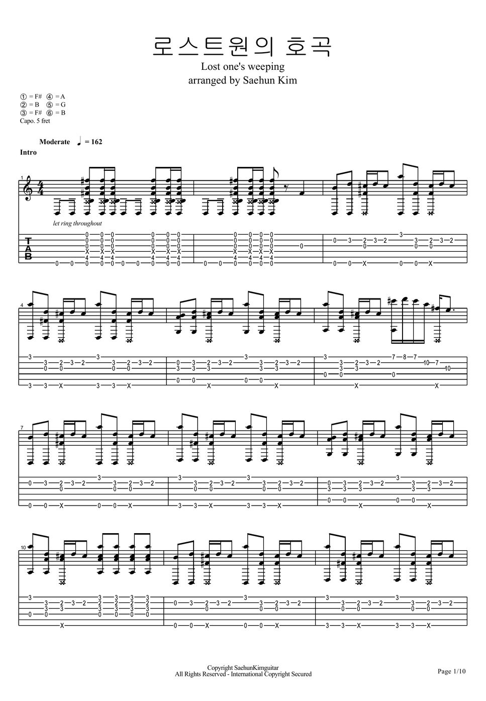 Kagamine Rin - 로스트원의 호곡 (Lost one's weeping) TAB by Saehun Kim