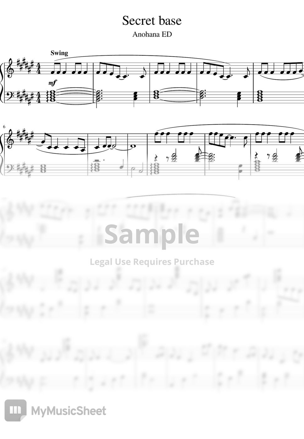 Kimi ga Kureta Mono - Secret Base ~Kimi ga Kureta Mono~ AnoHana ED Piano Sheet by BWC Piano Tutorial