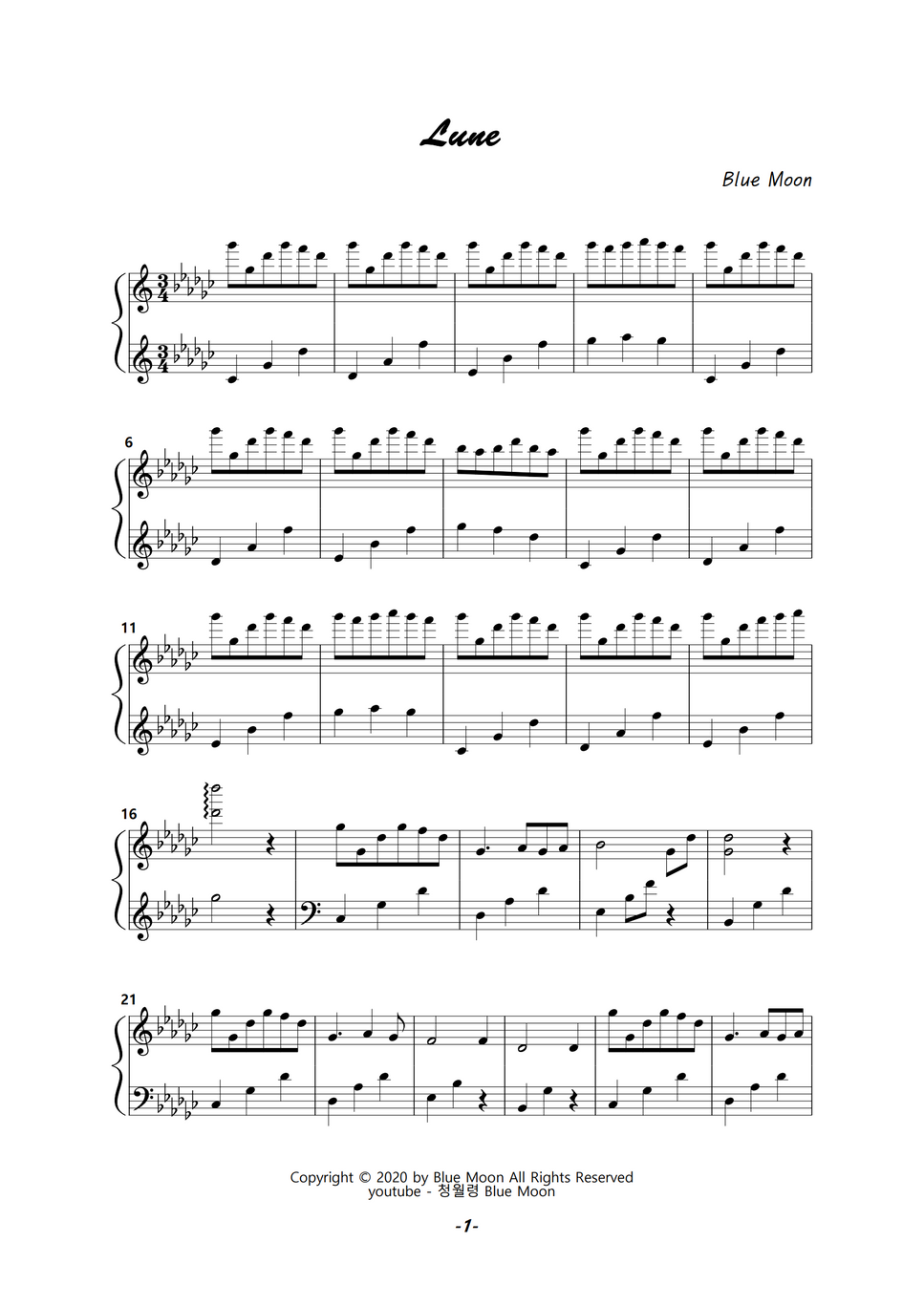 Blue moon - Lune (original Newage) Lembar Musik