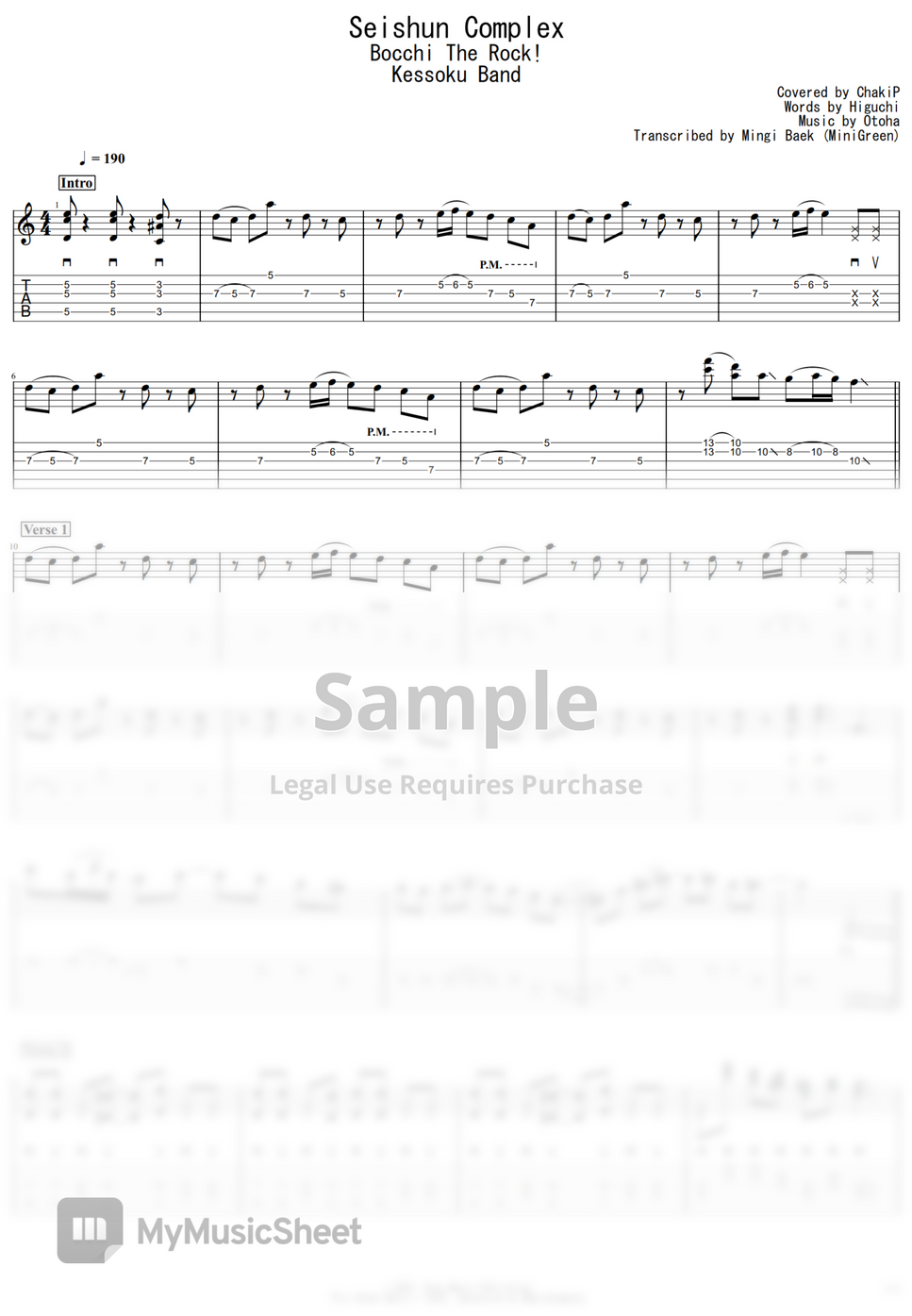 Kessoku Band - Seishun Complex by ChakiP Tab + 1 tauhan Sheet