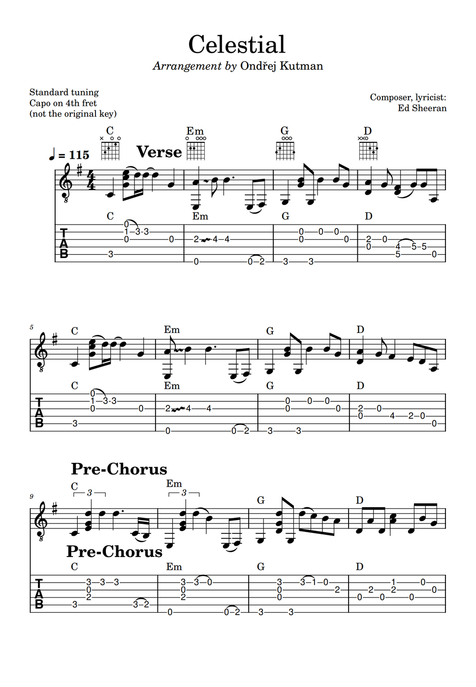 Ed Sheeran - Celestial by Ondřej Kutman Tab + 1staff Sheet