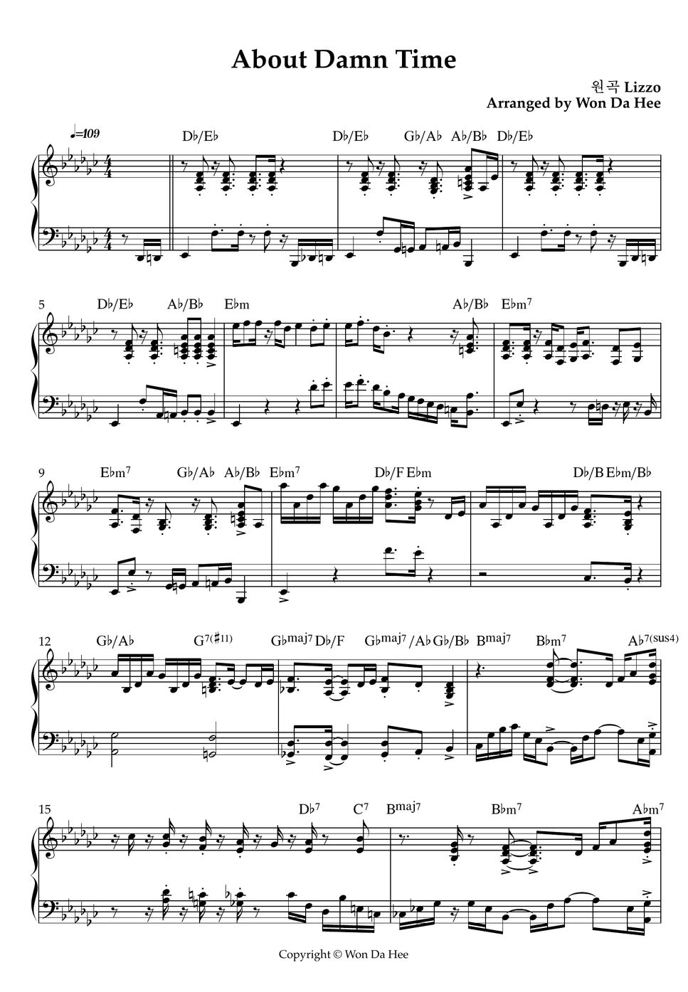 Lizzo - About Damn Time (Funk piano) Spartito by 원다희Won Da Hee
