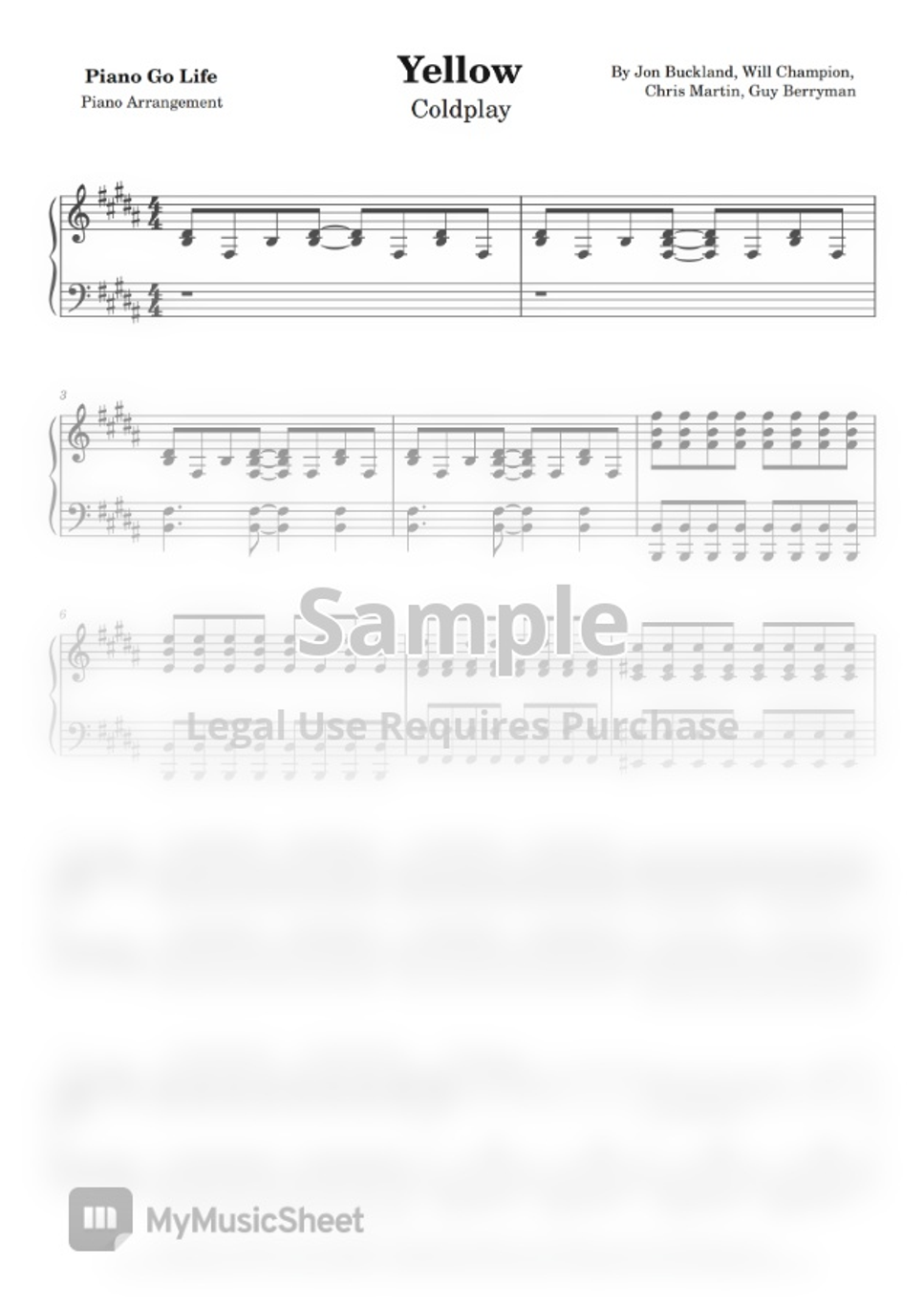 Coldplay - Yellow by Piano Go Life Partition musicale