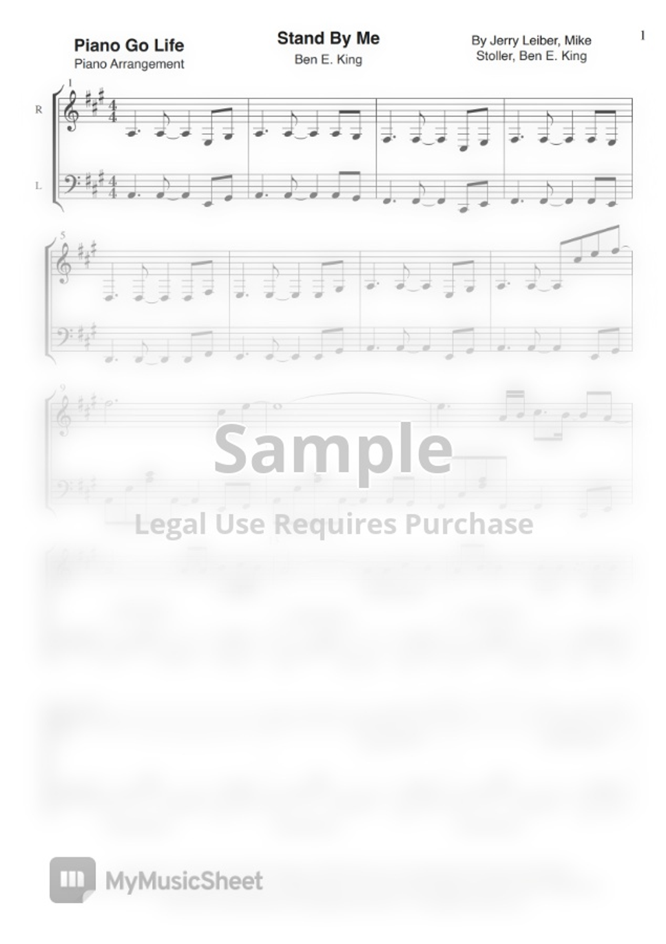 Ben E. King - Stand By Me by Piano Go Life 악보