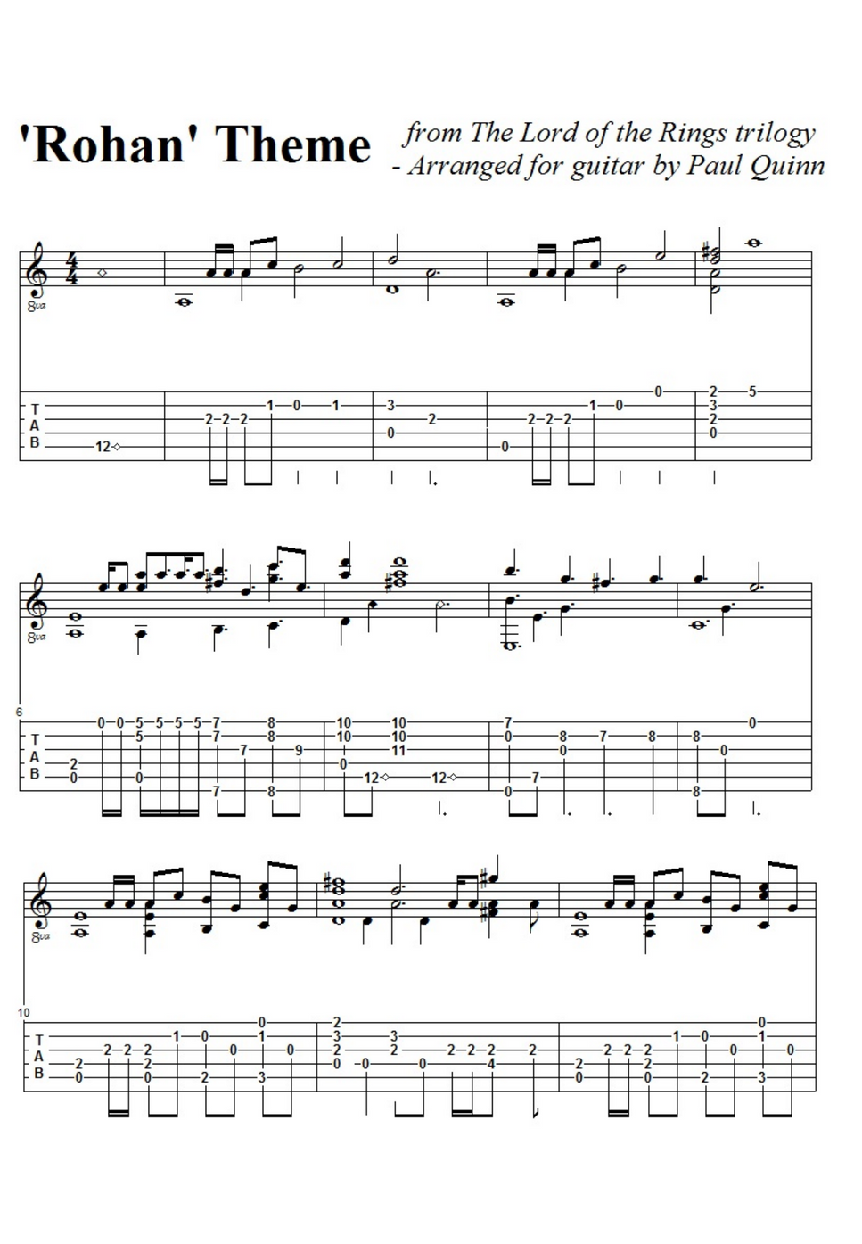 Lord of The Rings - Rohan Theme (Acoustic Guitar) نوتة