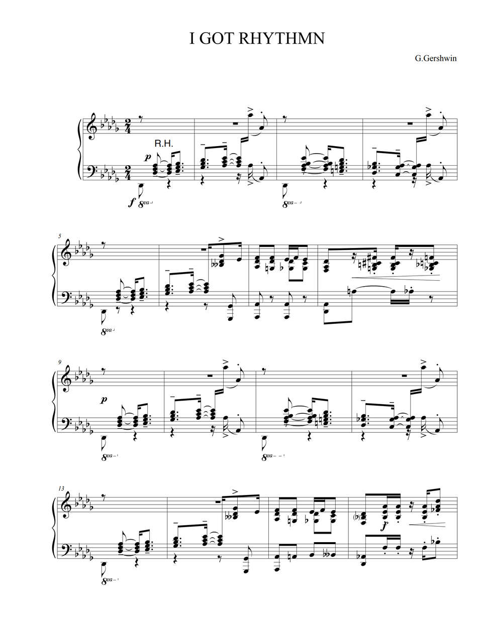 George Gershwin - I Got Rhythmn by EUNTAEK JUNG楽譜