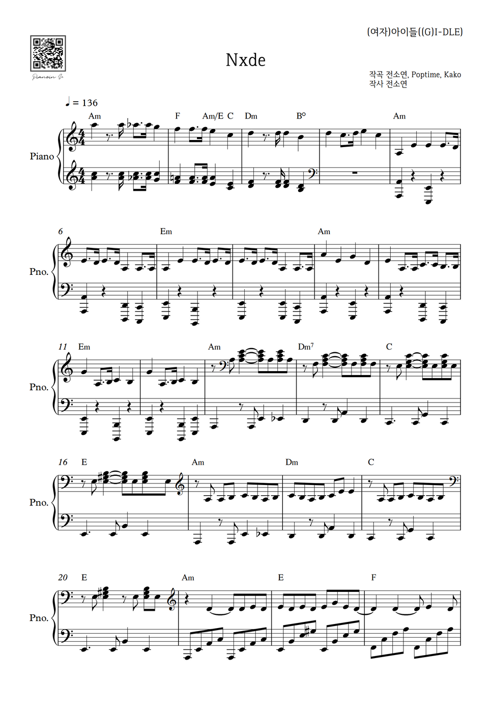 (여자)아이들 ((G)I-DLE) - Nxde by PIANOiNU Partitura