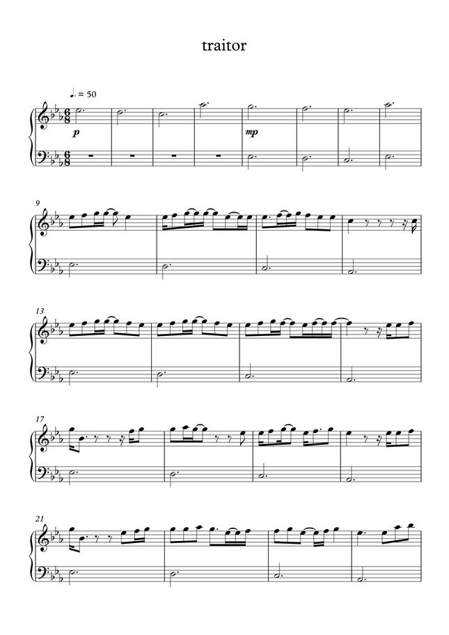 Olivia Rodrigo - traitor (EASY) by SlowEasyPiano Sheet Music
