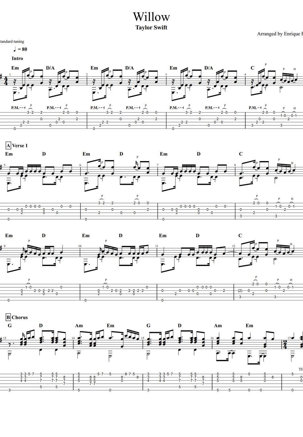 Taylor Swift - Willow (Fingerstyle Guit) TAB by Enrique Rojas