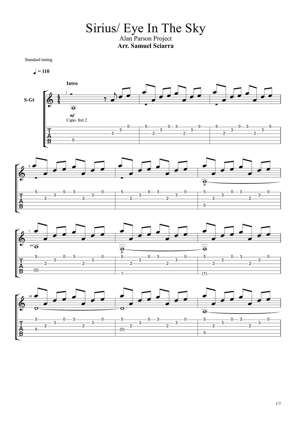 Alan Parson Project - Sirius + Eye in the sky (Fingerstyle Version) TAB ...