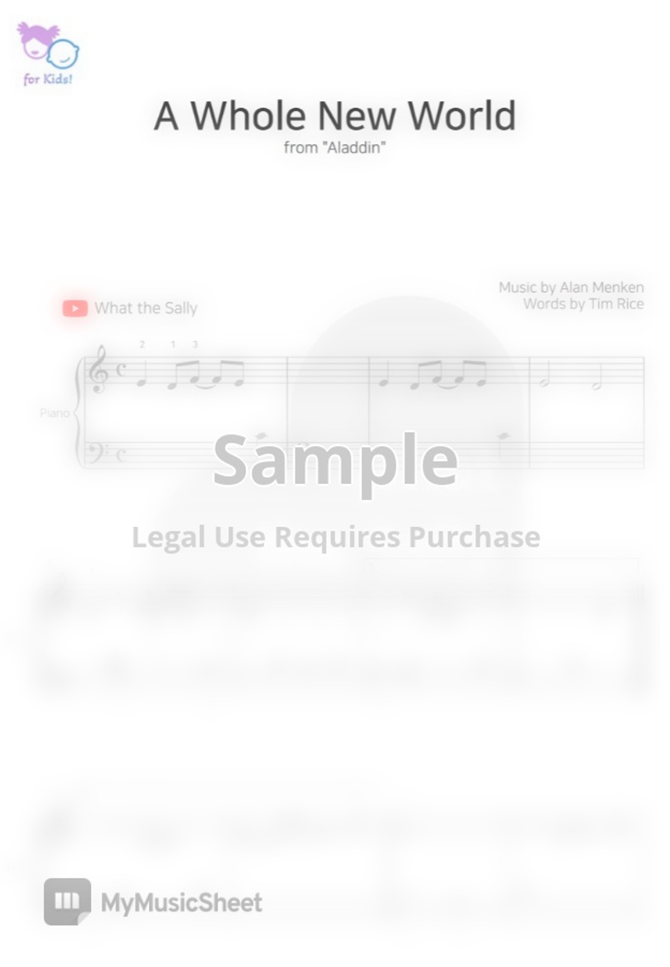 Alan Menken - A Whole New World (Aladdin OST / for Kids) by What the Sally Sheet