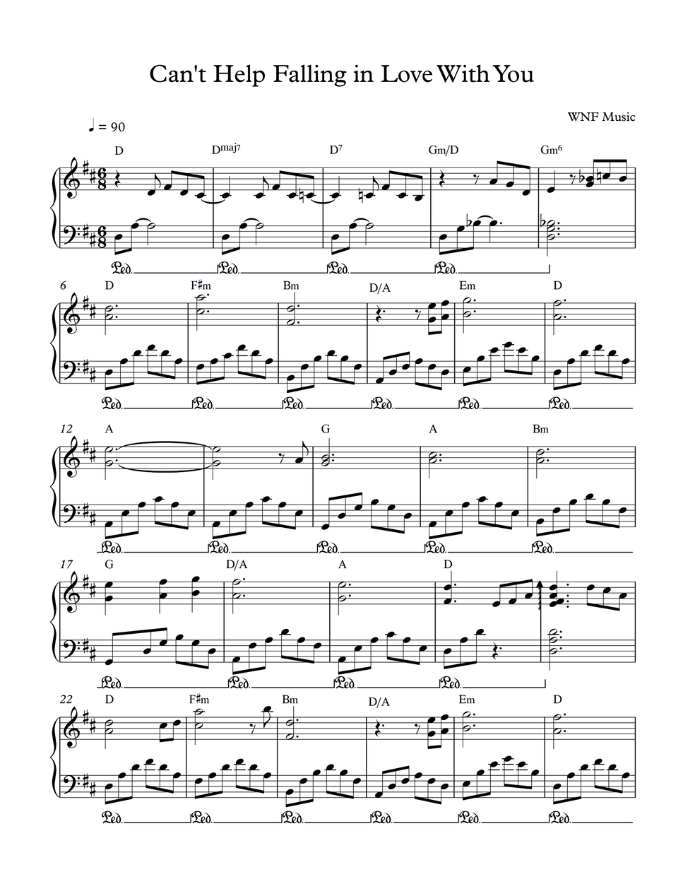Elvis Presley - Can't Help Falling in Love From D by WNF Music Partitura