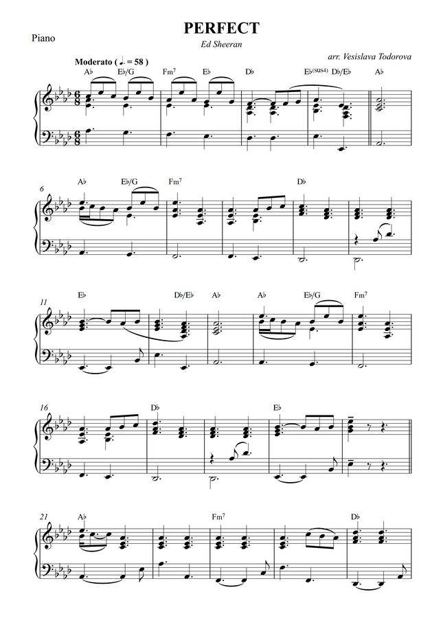 Ed Sheeran Perfect Piano And Cello By Vesislava Sheet Music