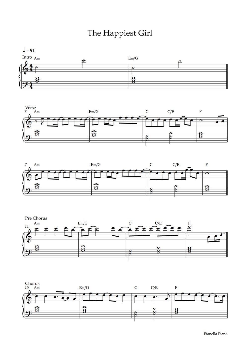 BLACKPINK - The Happiest Girl (MEDIUM PIANO SHEET) نوتة by Pianella Piano