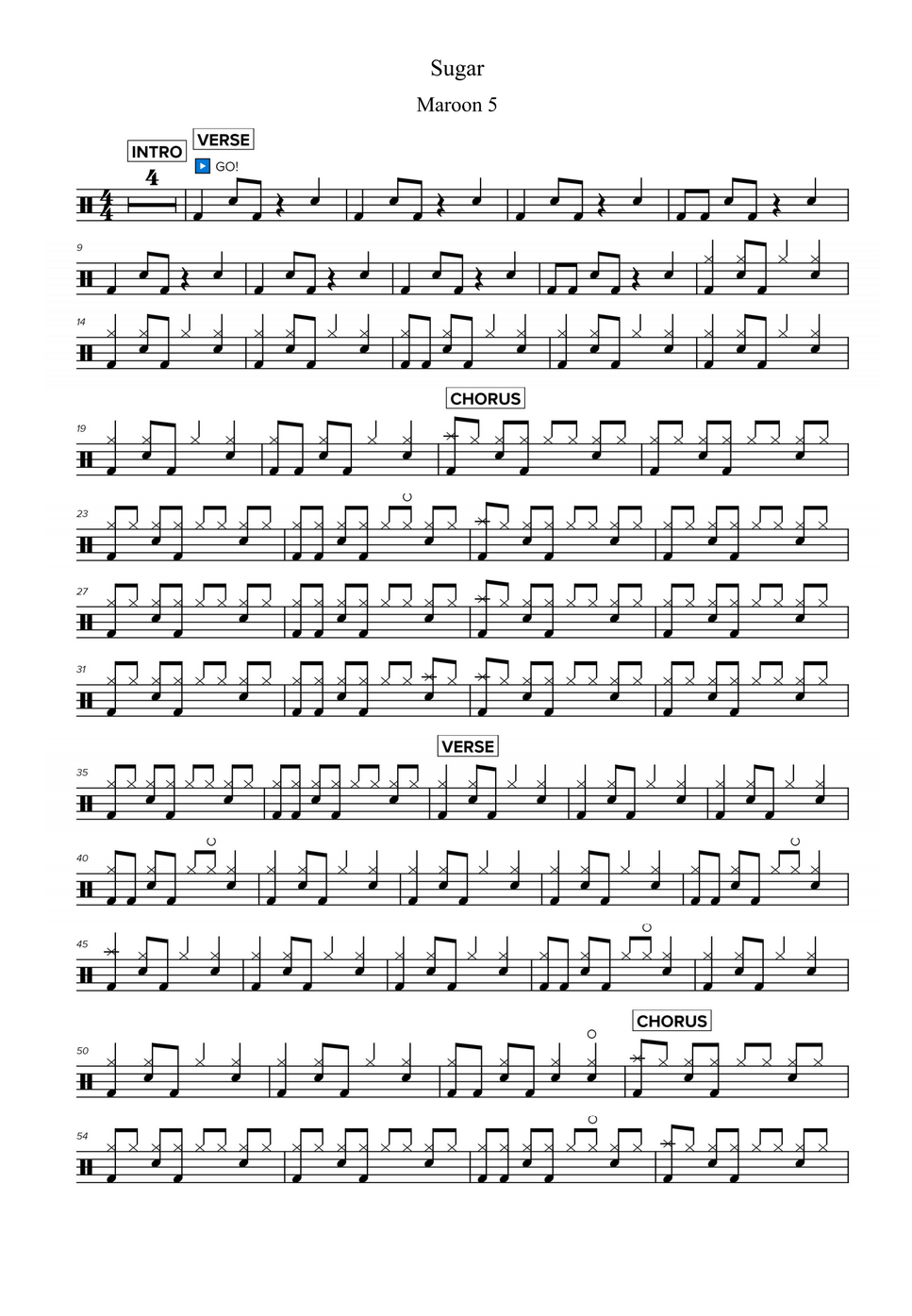 Maroon 5 - Sugar by Magic Drum Sheets 악보