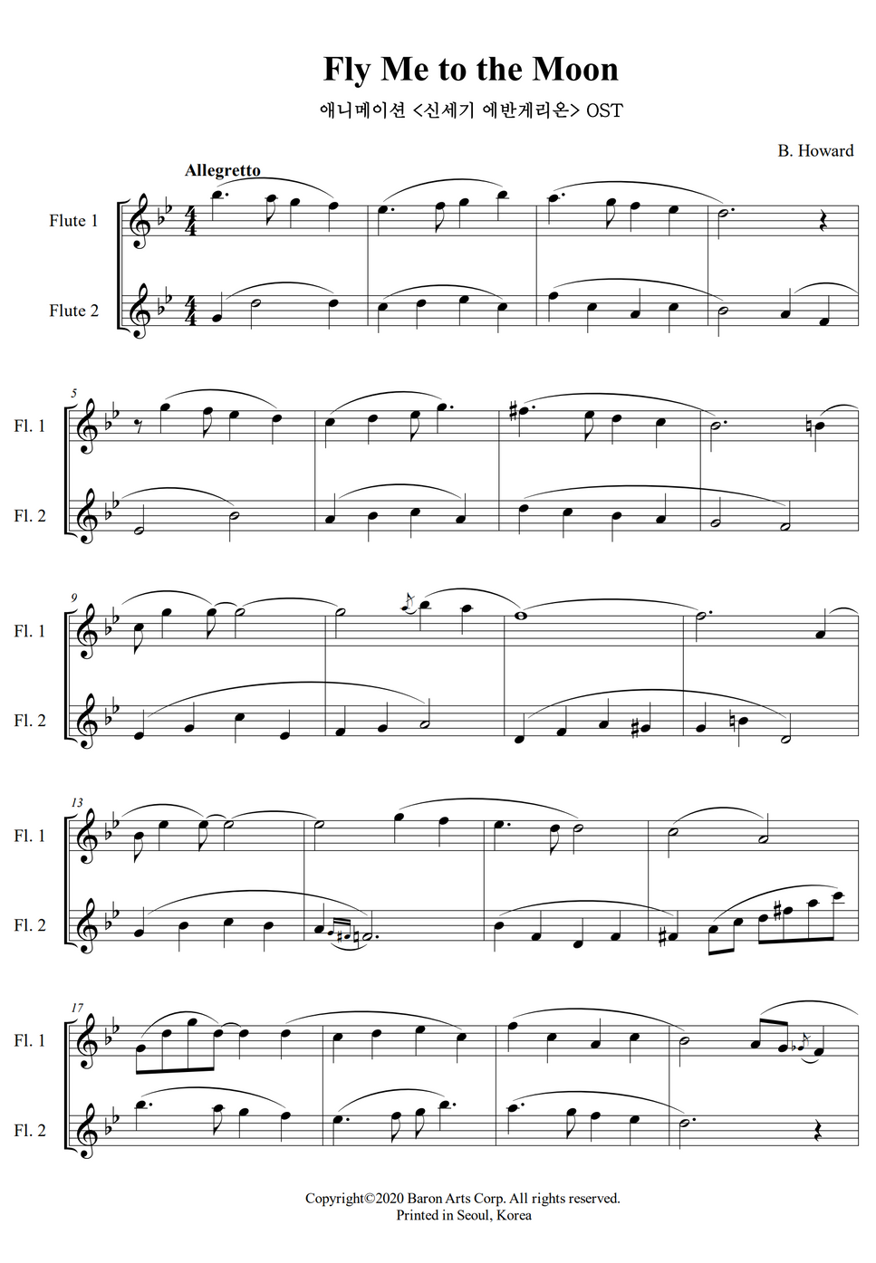 B. Howard - Fly me to the Moon(플라이 미 투 더 문, 플루트 듀엣) (Flute Duet) by ...