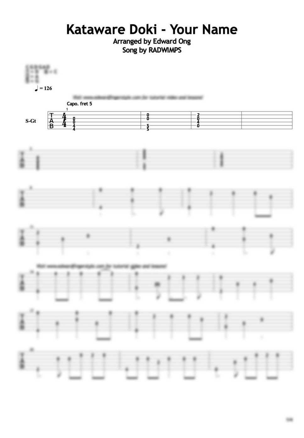 RADWIMPS - Kataware Doki TAB by Edward Ong