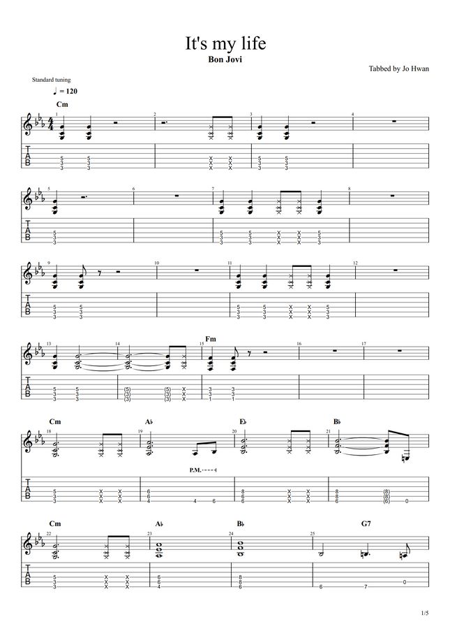 Bon Jovi - It's My Life by Jo Hwan tab Sheet Music