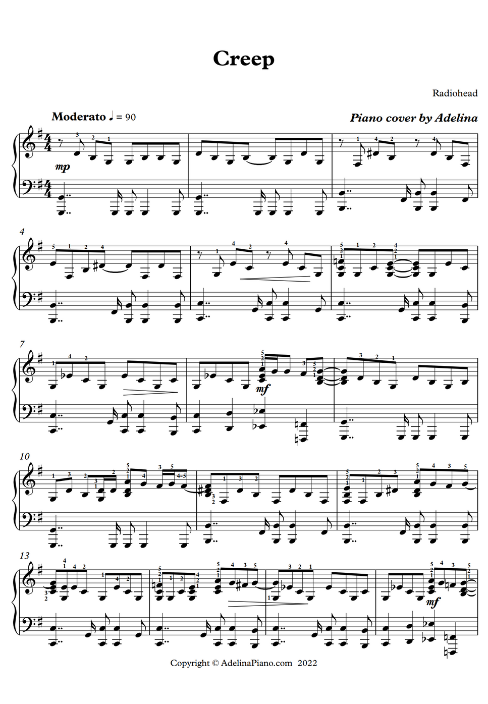 Radiohead - Creep by Adelina Piano Nuty