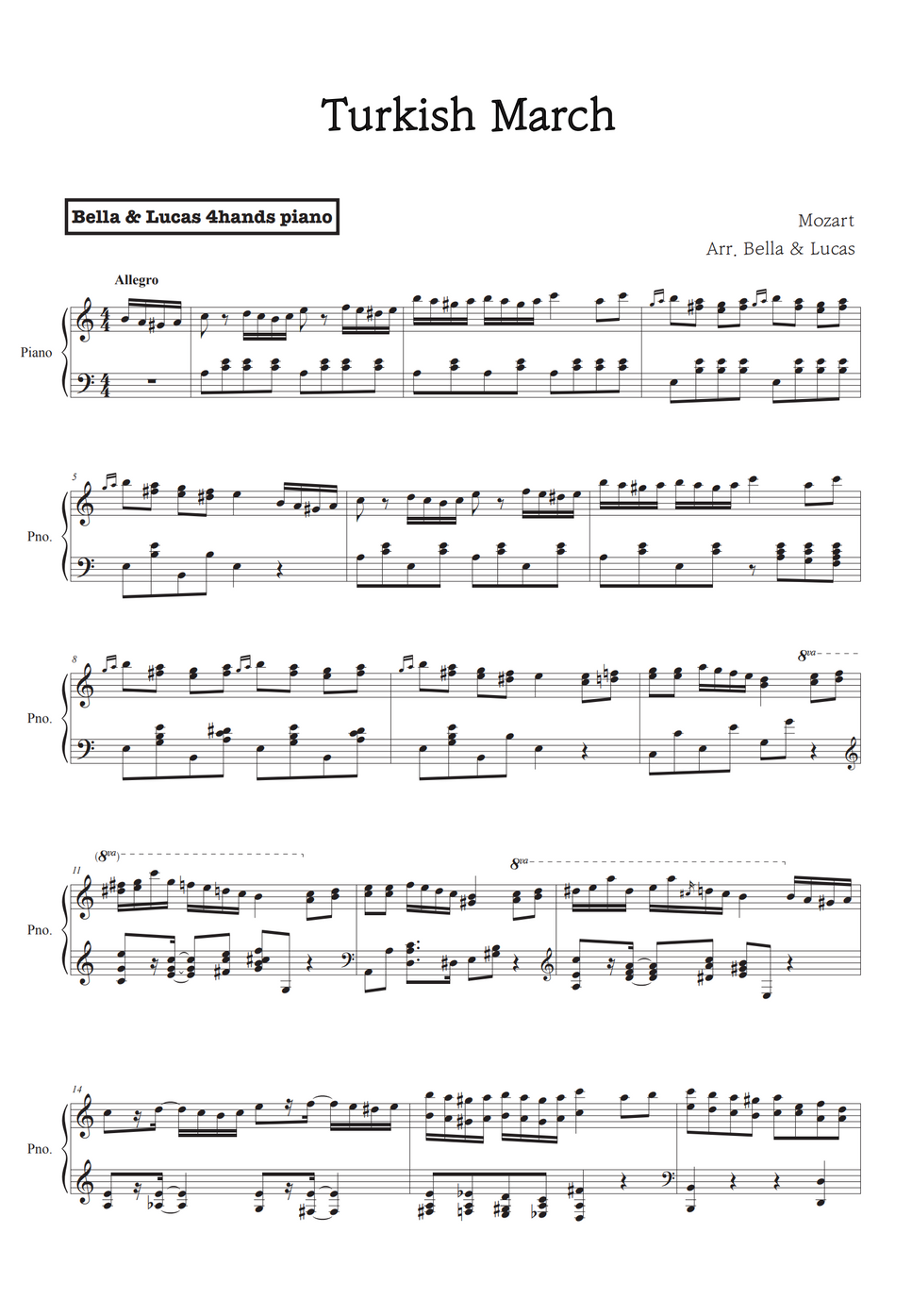 Mozart - Turkish March (Lucas' Solo Pian) by Bella&Lucas Bản nhạc