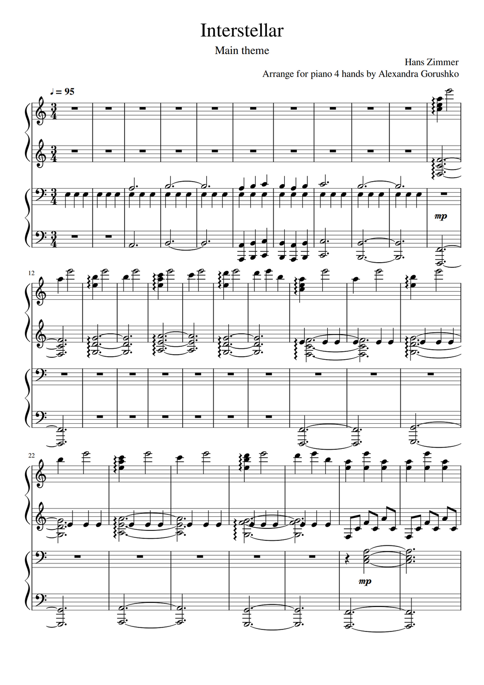 Hans Zimmer - Interstellar (Main Theme) by Alexandra Gorushko Sheet