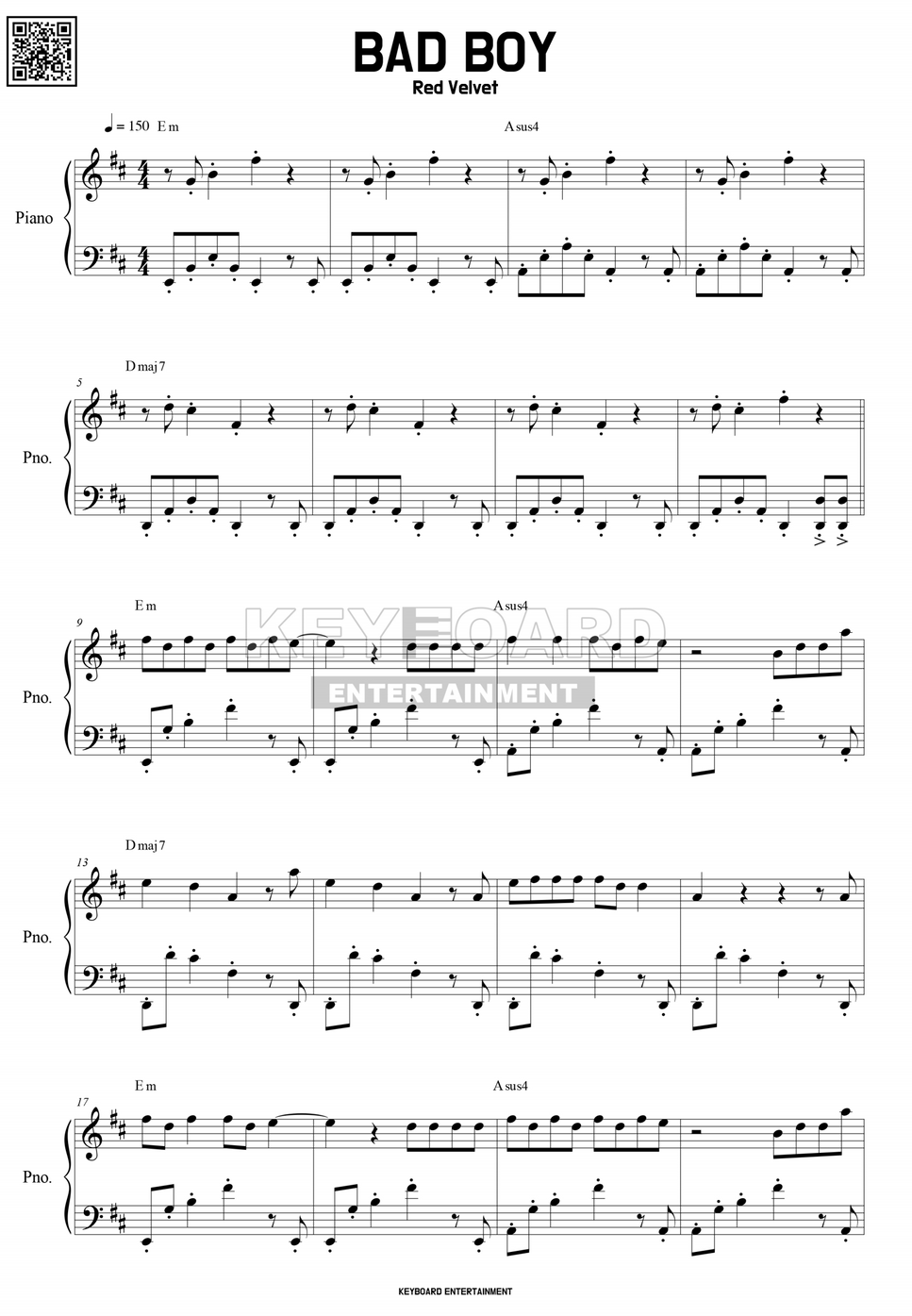 Red Velvet (레드벨벳) - Bad Boy (배드 보이) Lembar Musik by KEYBOARD ENTERTAINMENT