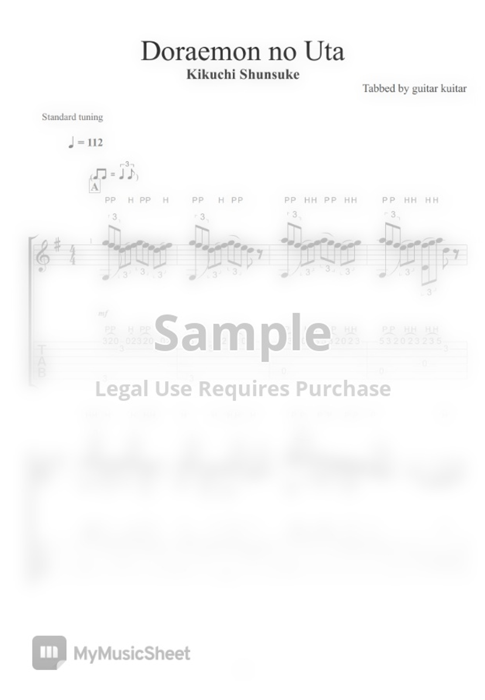 Kikuchi Shunsuke - Doraemon no Uta (Guitar TAB) by guitar kuitar タブ ...
