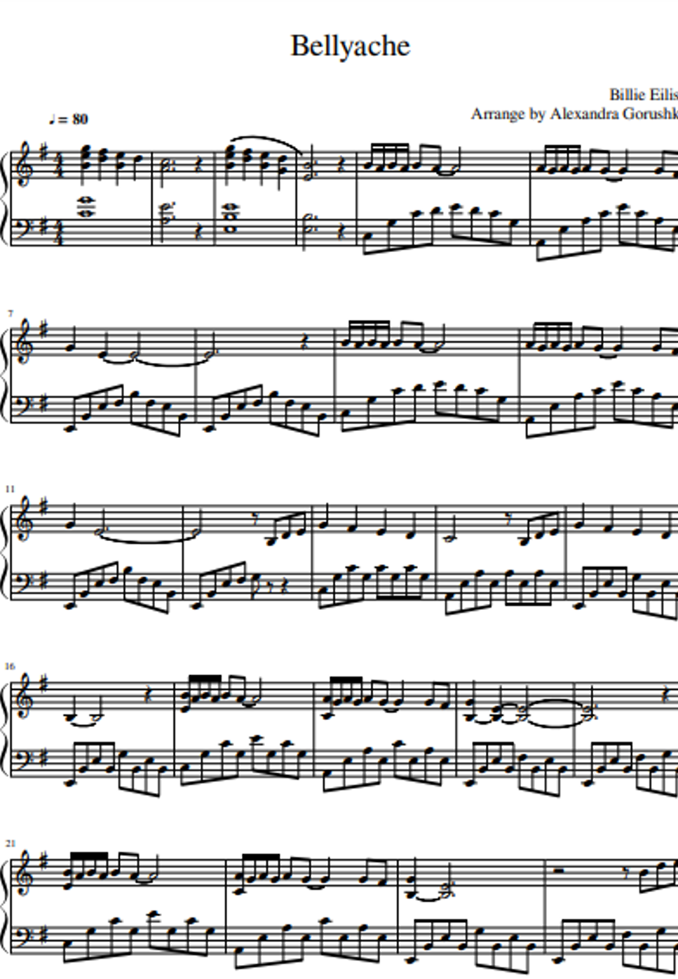 Billie Eilish - Bellyache Partitura by Alexandra Gorushko