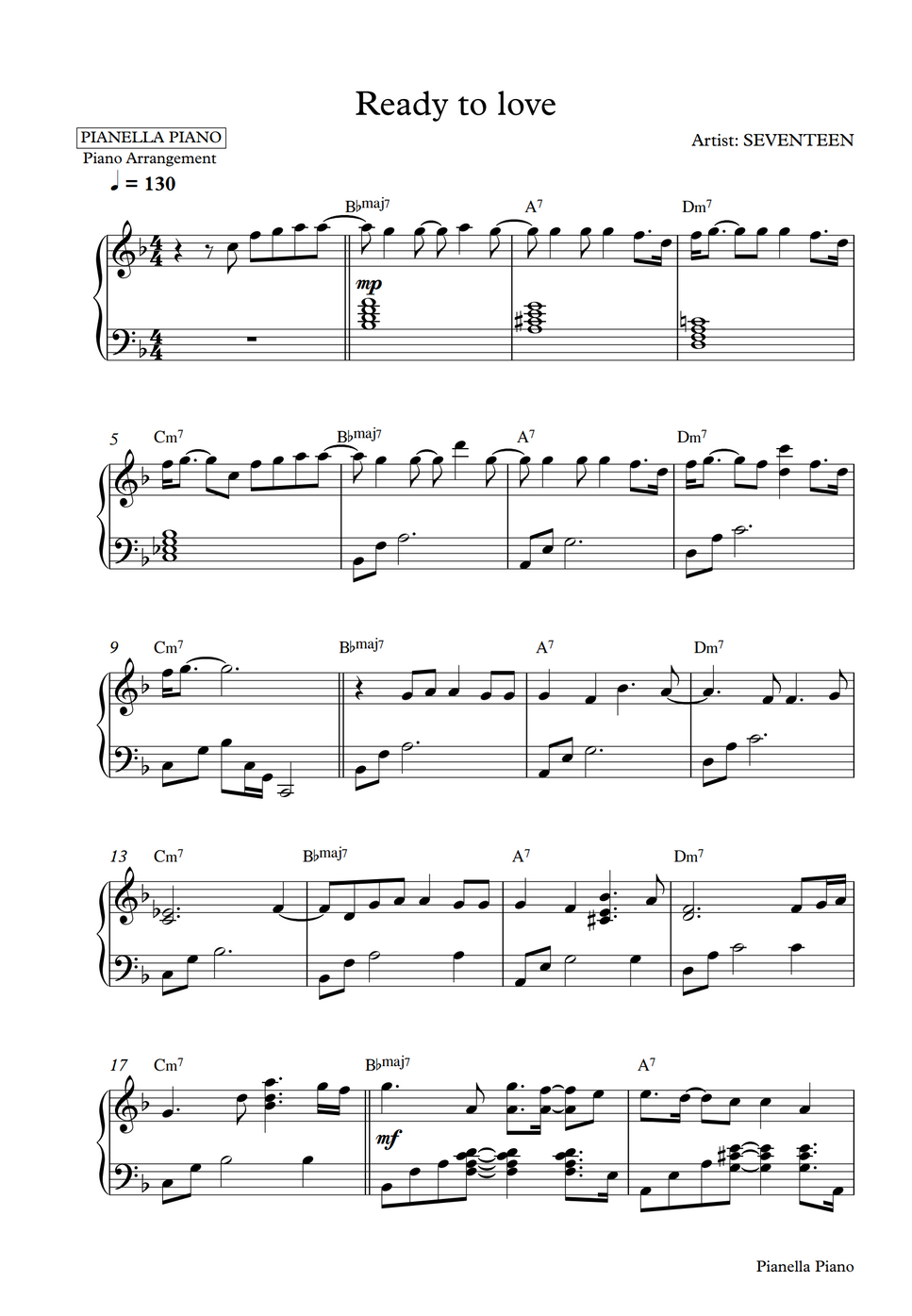 SEVENTEEN - Ready to love (Piano Sheet) by Pianella Piano Notenblatt