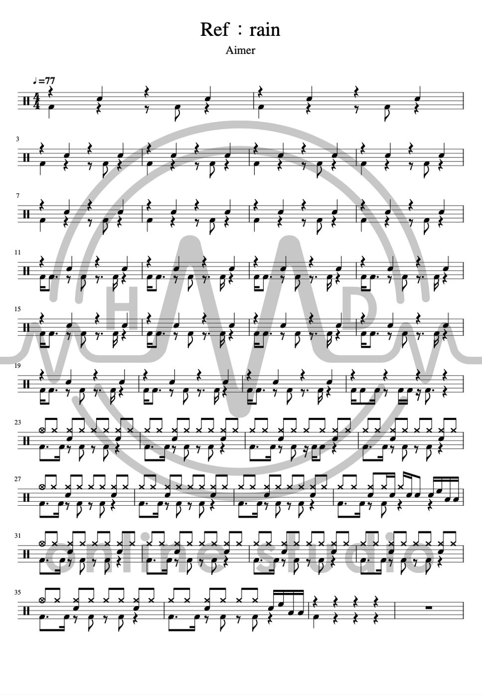 Aimer - Ref：rain 曲谱 by HMD online studio