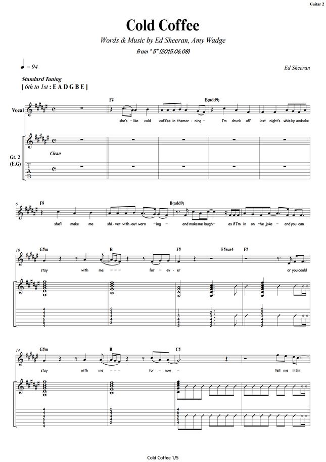 Cold Coffee - Ed Sheeran | Guitar 기타 Sheet Music