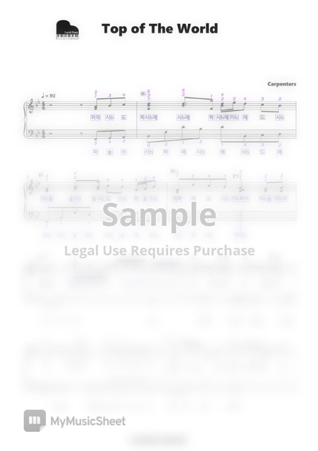 Carpenters - Top of the World (계이름 악보) by Lucid Piano Sheet Music