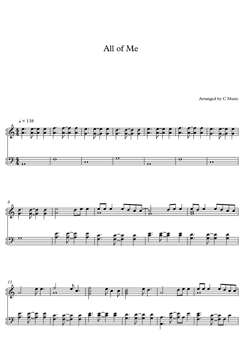 John Legend - All of Me (A Minor) Sheet by C Music