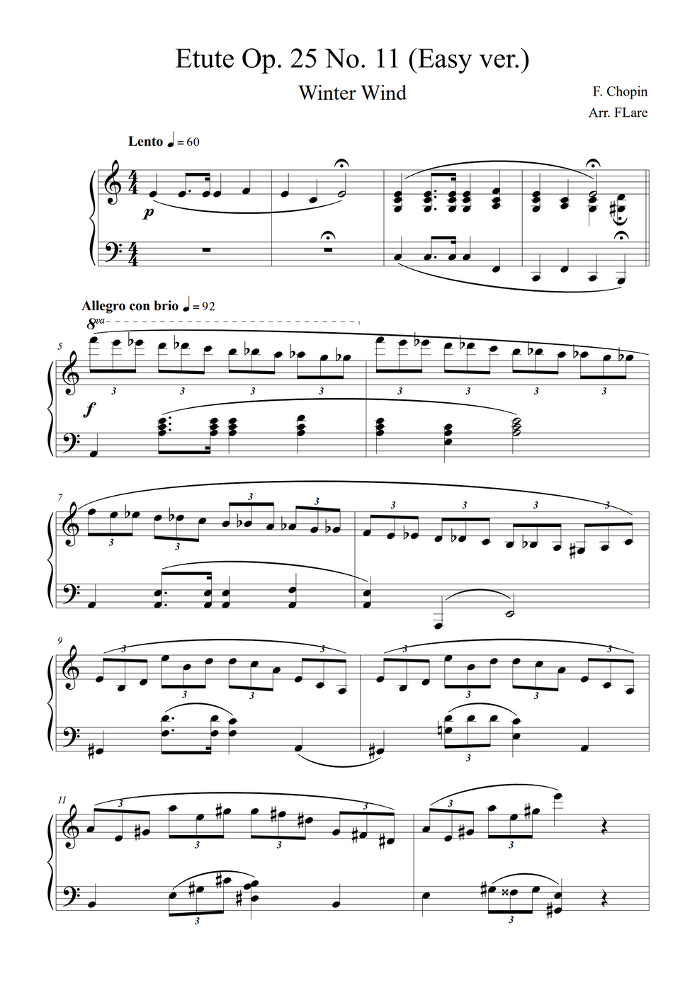 F. Chopin - Etude Op.25 No.11 Winter wind (Easy ver.) Sheet by FLare