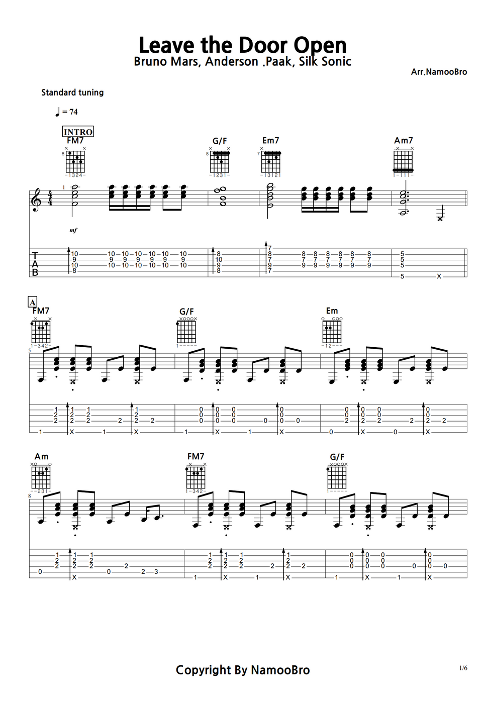 Bruno Mars, Anderson .Paak, Silk Sonic - Leave the Door Open by NamooBro Notenblatt