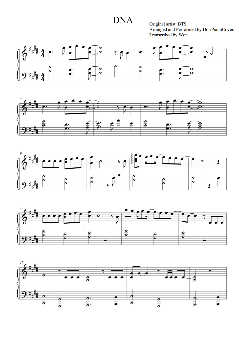 BTS - DNA 악보