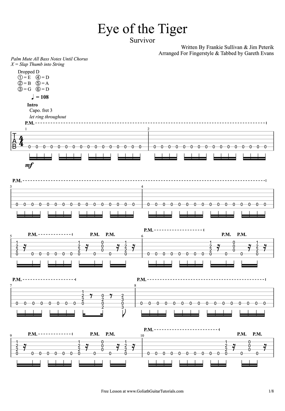 Survivor Eye Of The Tiger Fingerstyle By Gareth Evans Spartito