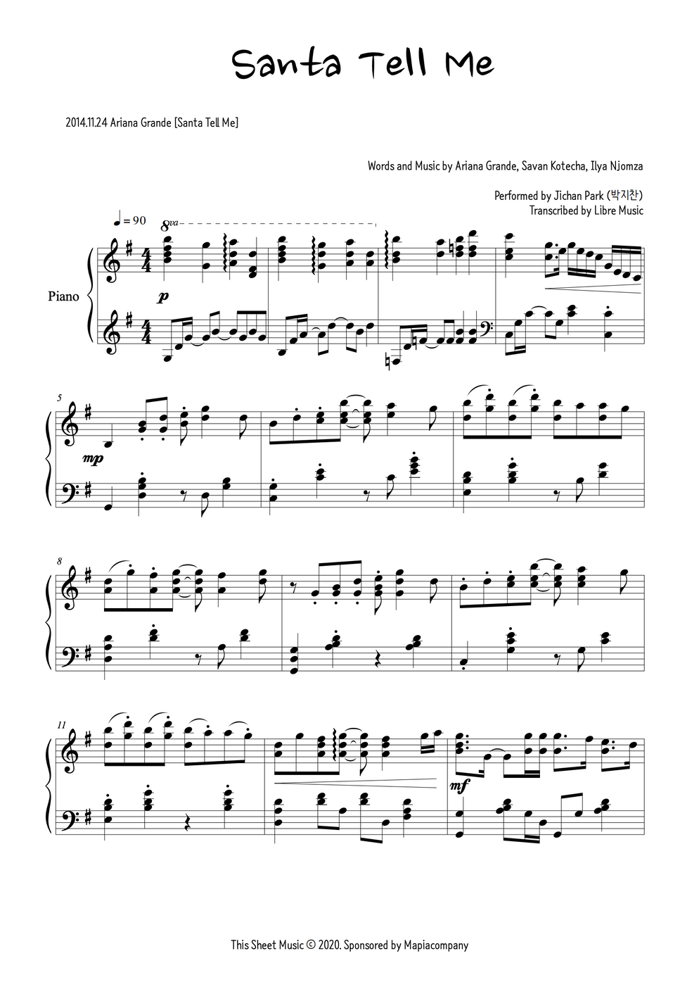 Ariana Grande - Santa Tell Me by JichanPark Sheet