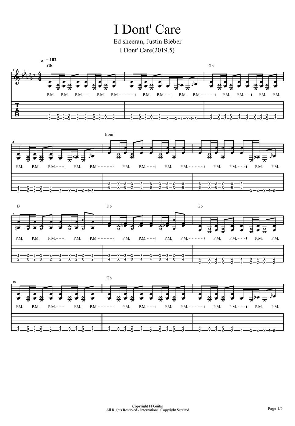 Ed Sheeran & Justin Bieber - I Don't Care Guitar Cover TAB by ffguitar