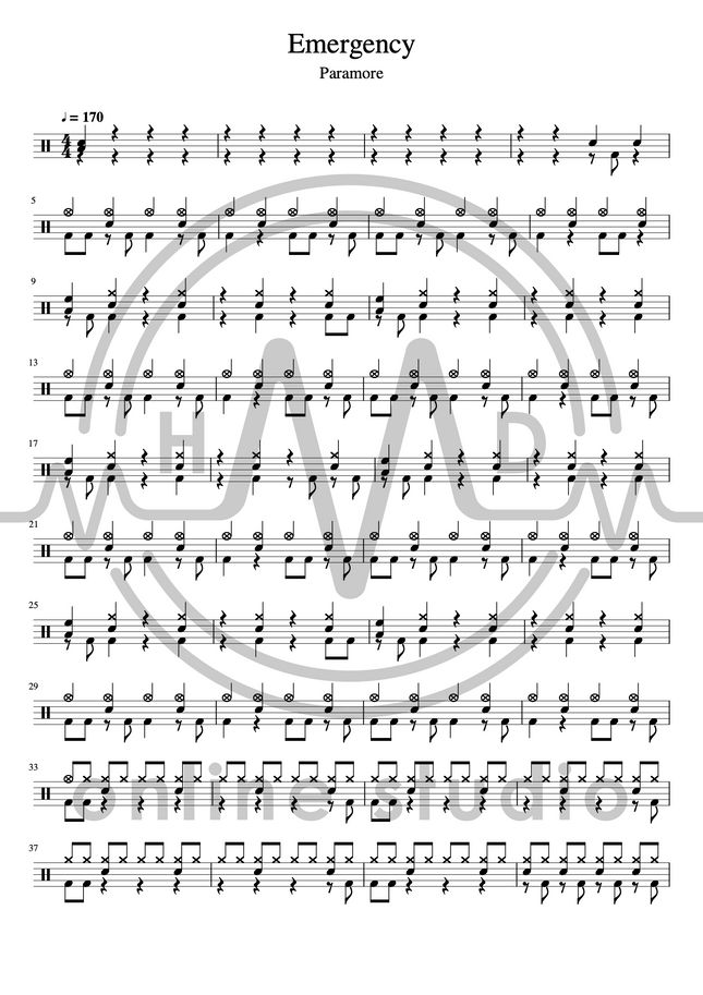 Paramore - Emergency (Drum) by HMD online studio Sheet Music
