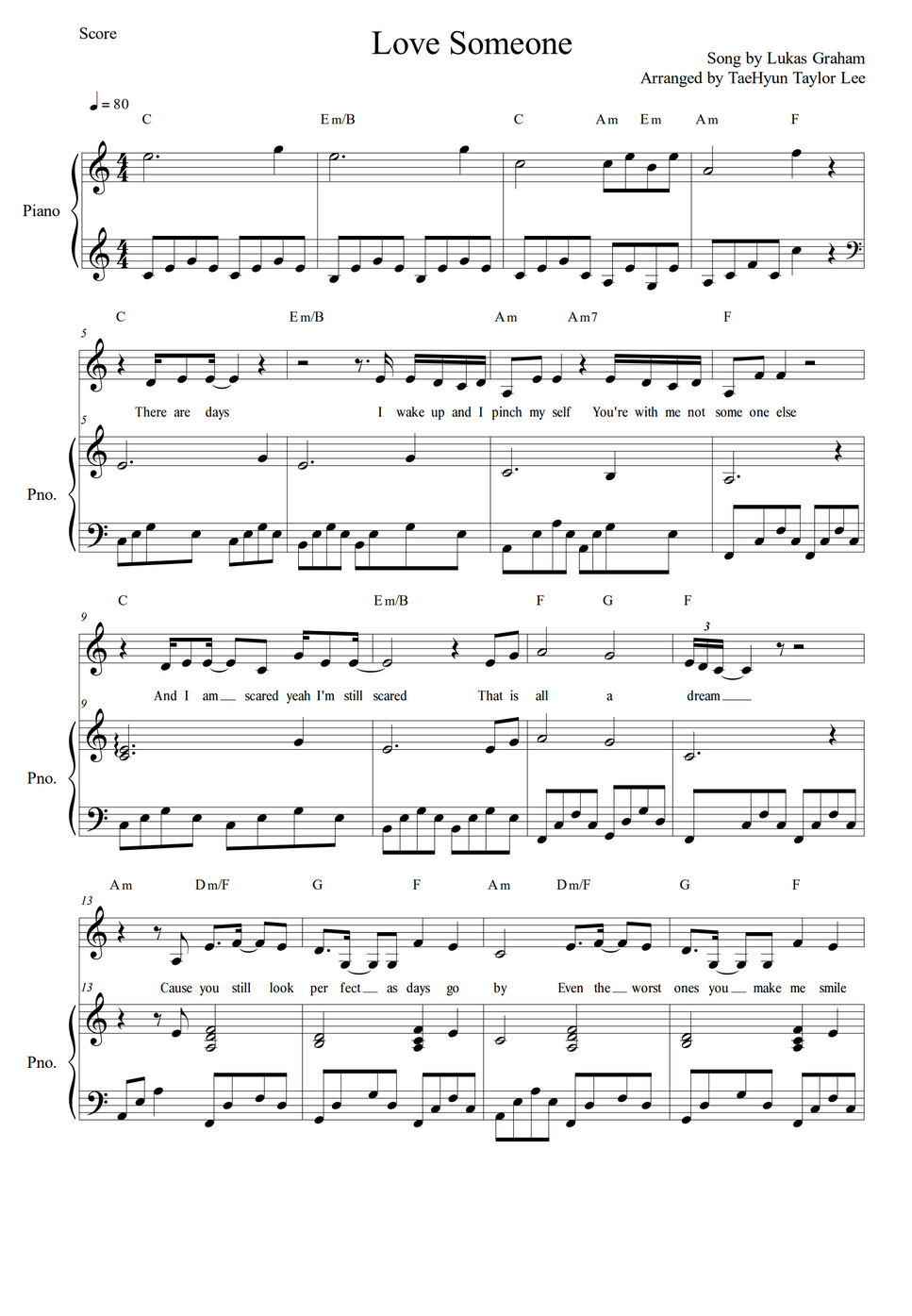 Lukas Graham - Love Someone by TaeHyun Taylor Lee 樂譜