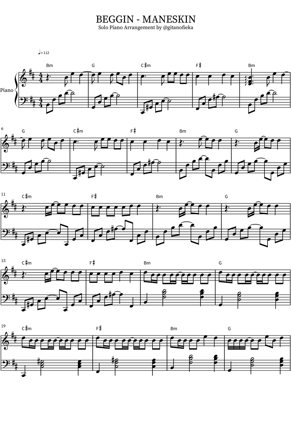 Måneskin - Beggin' 曲谱