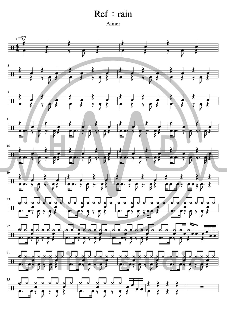 Aimer - Ref：rain by HMD online studio Partition musicale